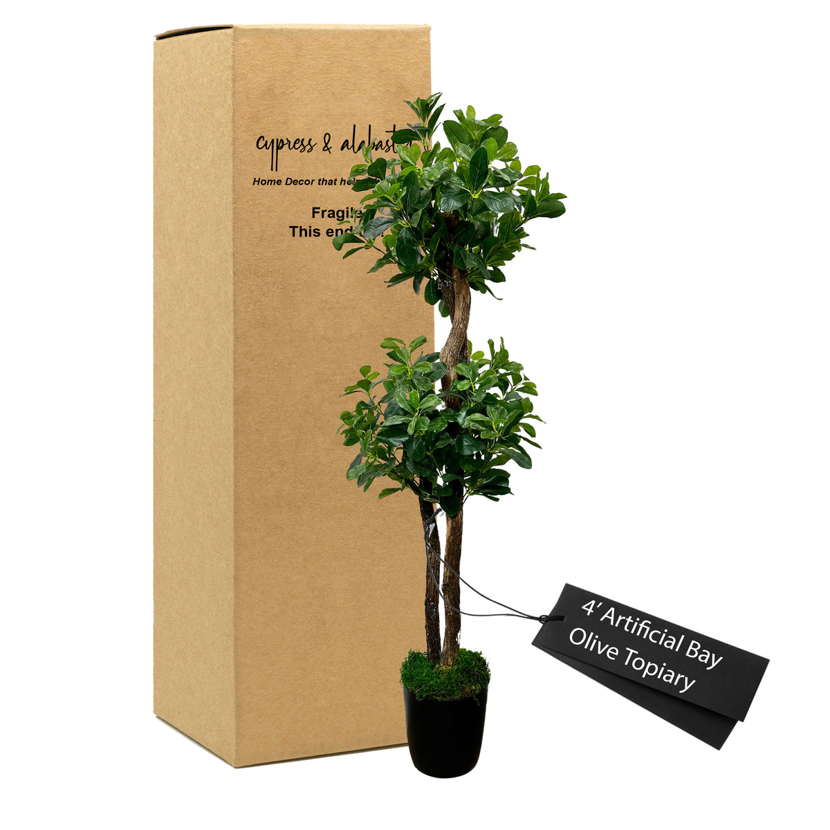 4' Artificial Bay Olive Topiary Tree – Cypress and Alabaster